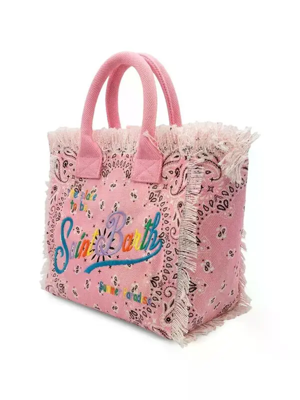 MC2 SAINT BARTH Colette Bandana-print Frayed Beach Bag - Pink