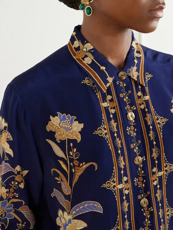 Farm Rio Liz Printed Crepe De Chine Shirt