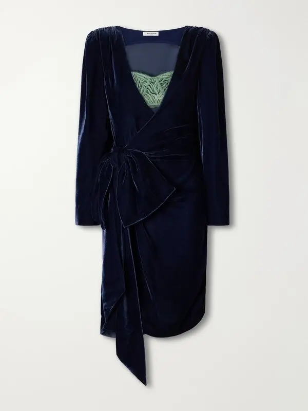 Balmain Bow-detailed Velvet Midi Dress