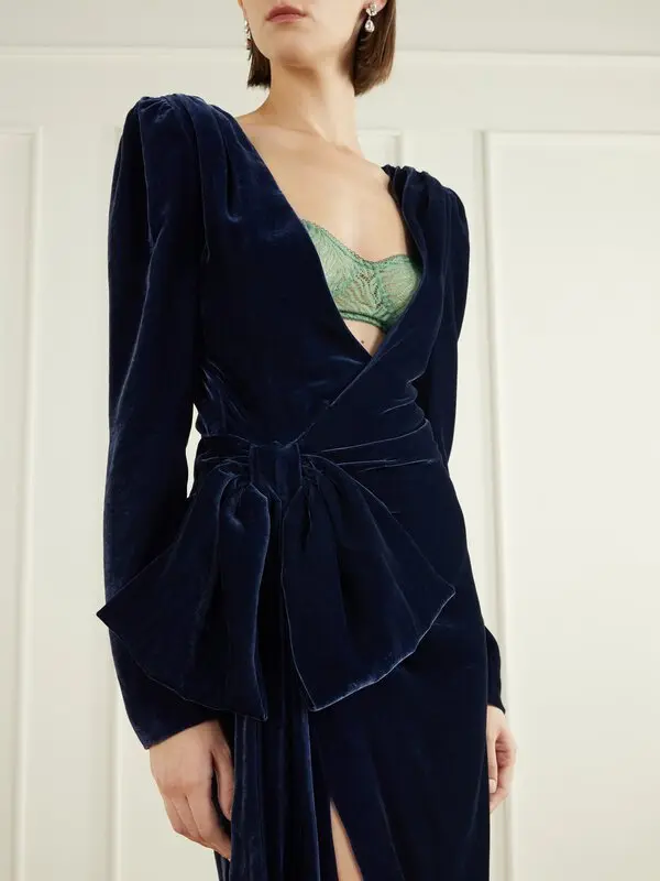 Balmain Bow-detailed Velvet Midi Dress