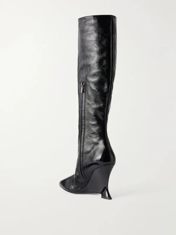 Balmain Crinkled-leather Knee Boots