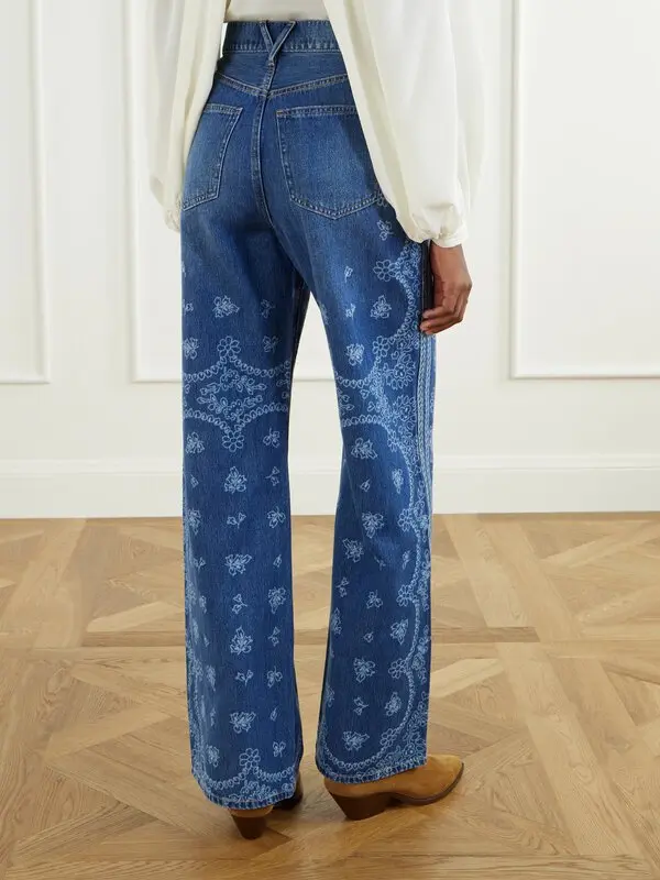 Veronica Beard Taylor Printed High-rise Wide-leg Jeans