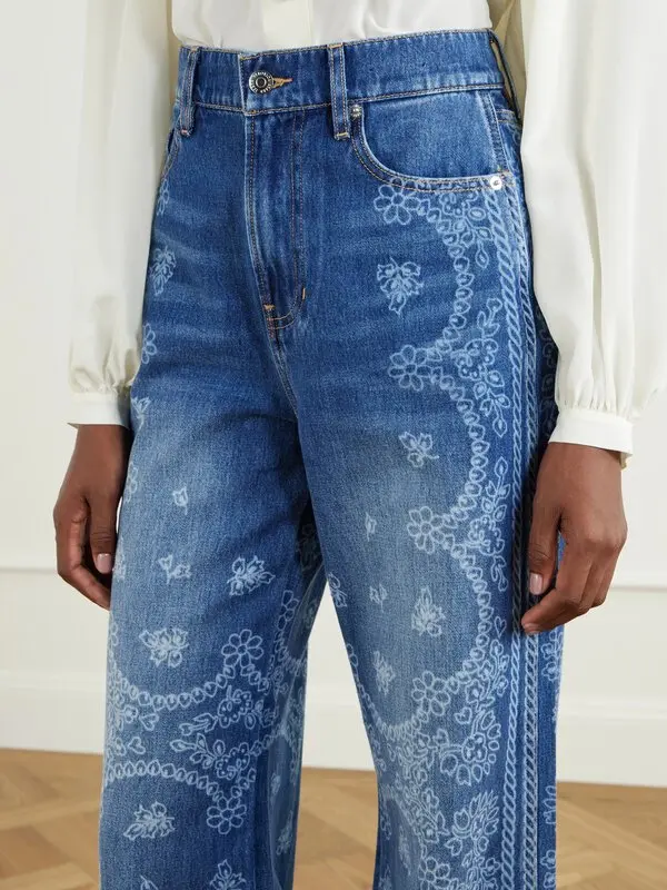 Veronica Beard Taylor Printed High-rise Wide-leg Jeans