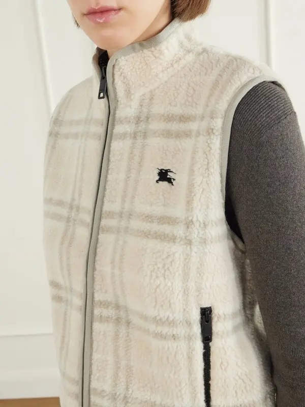 Burberry Logo-embroidered Checked Wool And Cashmere-blend Gilet