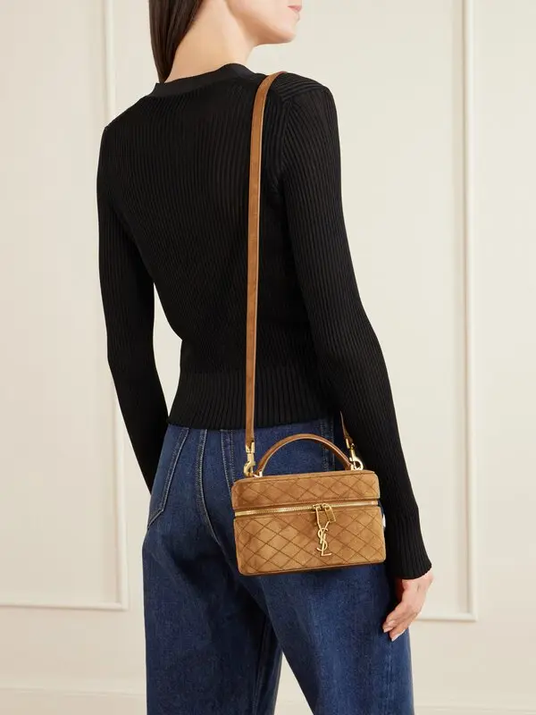 Saint Laurent Gaby Quilted Suede Shoulder Bag