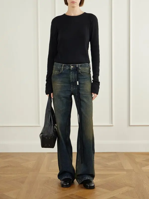 ANN DEMEULEMEESTER Dot Gathered Ribbed Cotton T-shirt
