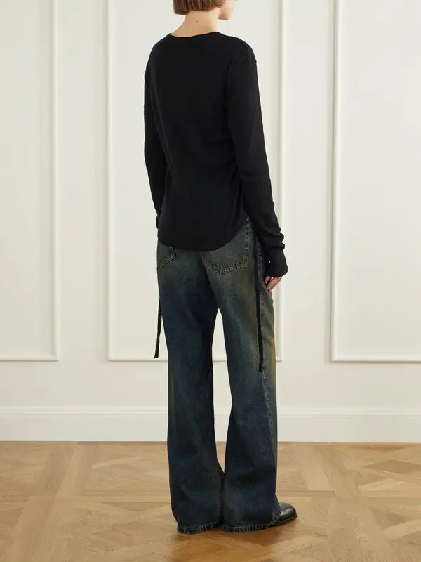 ANN DEMEULEMEESTER Dot Gathered Ribbed Cotton T-shirt