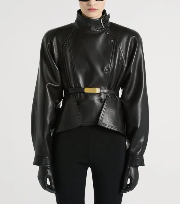 Balmain Lambskin Leather Jacket With Peplum Hem