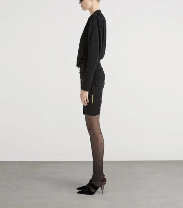 Balmain Draped Long-sleeve Mini Dress