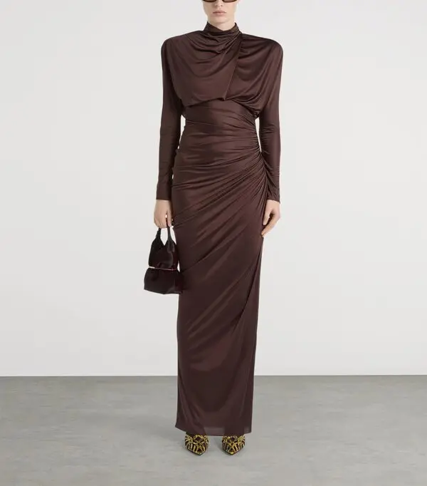 Balmain Draped Long-sleeve Maxi Dress