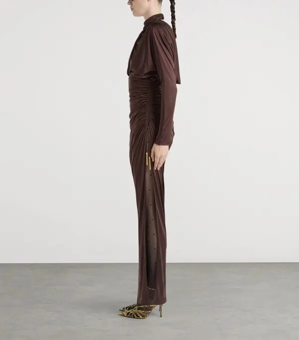 Balmain Draped Long-sleeve Maxi Dress