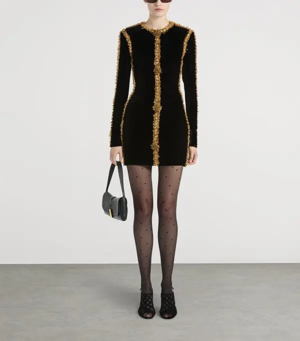 Balmain Velvet Beaded-trim Mini Dress