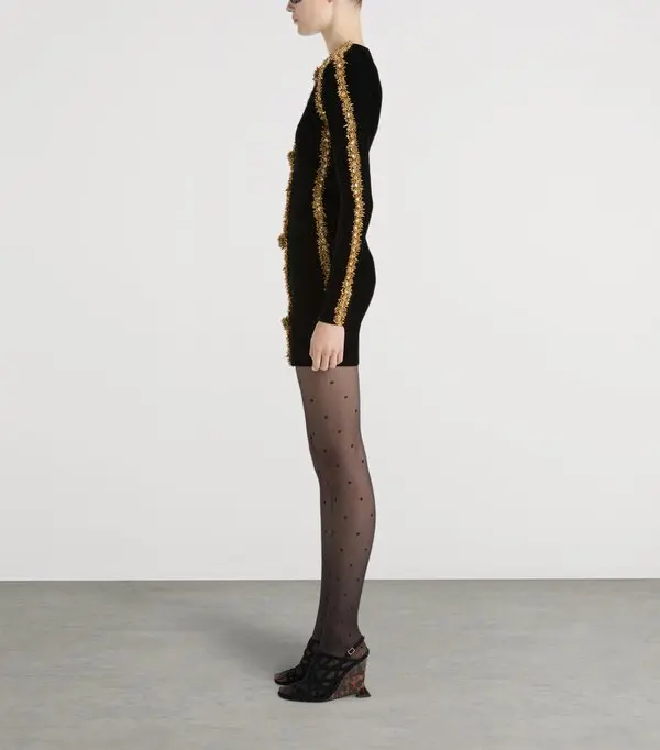 Balmain Velvet Beaded-trim Mini Dress
