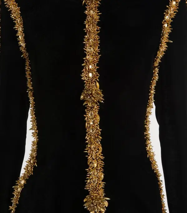 Balmain Velvet Beaded-trim Mini Dress