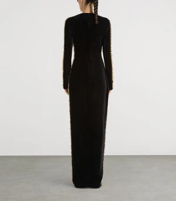 Balmain Velvet Beaded-trim Maxi Dress