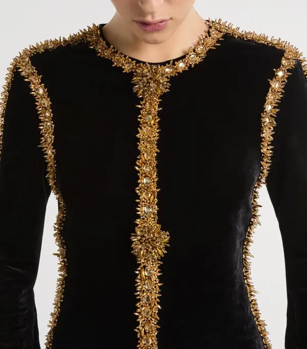 Balmain Velvet Beaded-trim Maxi Dress