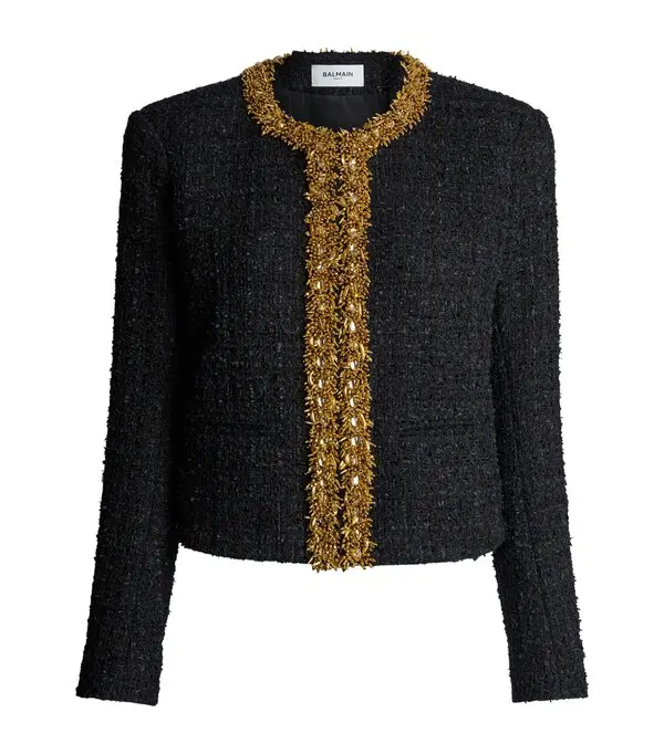 Balmain Tweed Beaded-trim Blazer