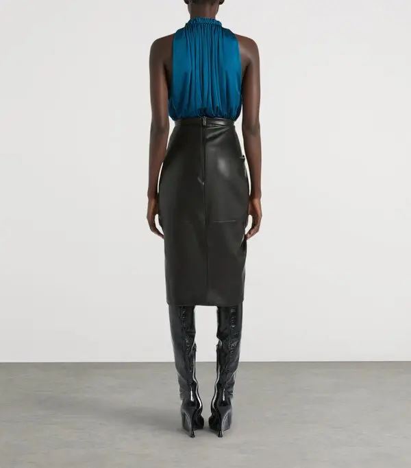 Balmain Lambskin Draped Midi Skirt