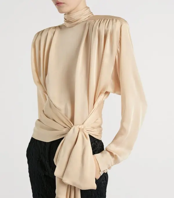 Balmain Silk Charmeuse Gathered Blouse