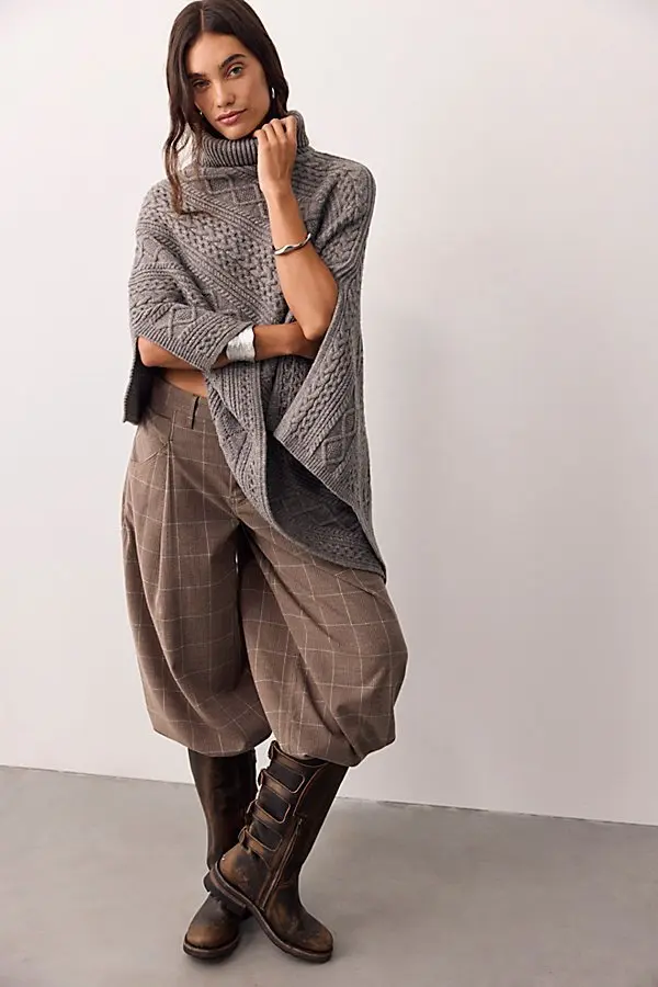 Free People Cannon Cable Poncho Jacket - Fog