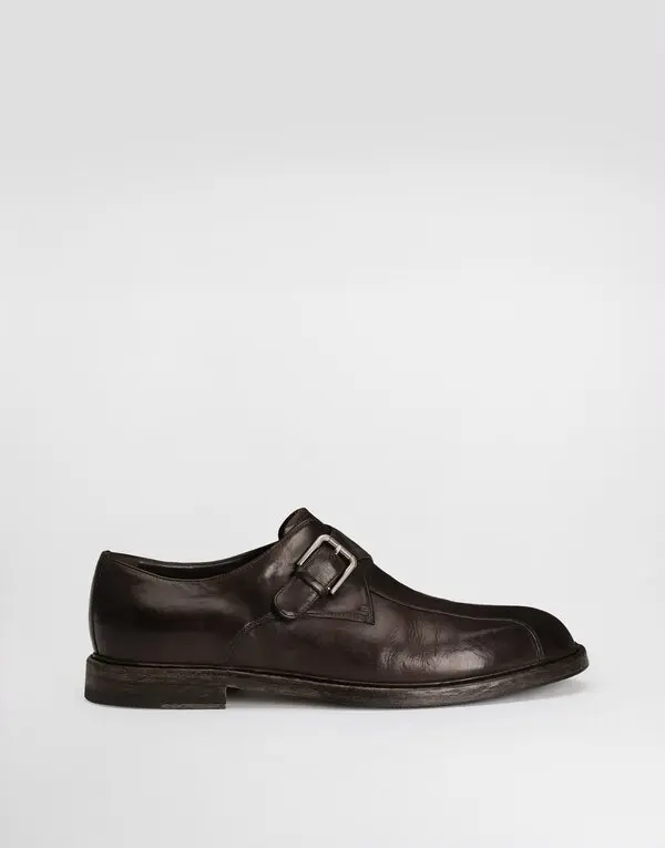Dolce & Gabbana Washed Calfskin Monk Strap Shoes - Brown
