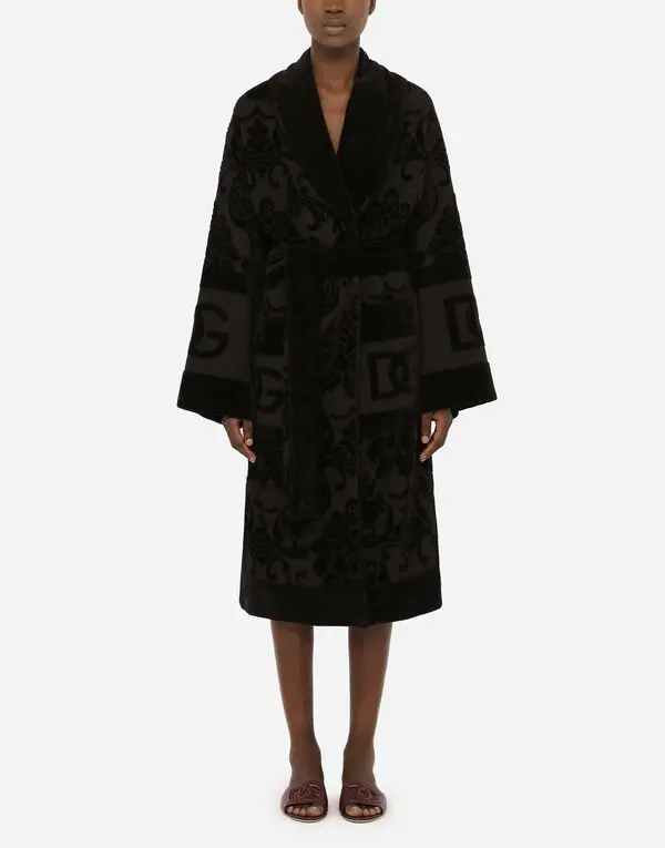 Dolce & Gabbana Bath Robe In Terry Cotton Jacquard Monochrome Bathrobes - Multicolor