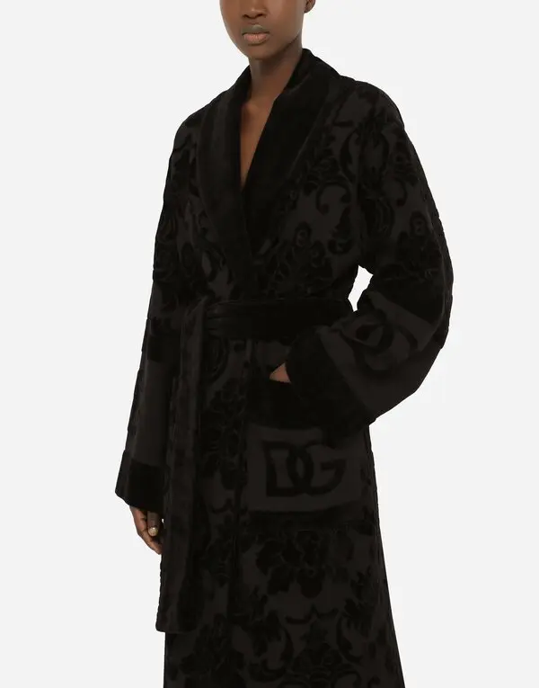Dolce & Gabbana Bath Robe In Terry Cotton Jacquard Monochrome Bathrobes - Multicolor