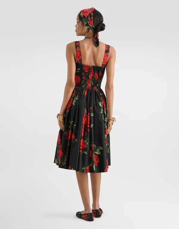 Dolce & Gabbana Rose-print Poplin Corset Dress