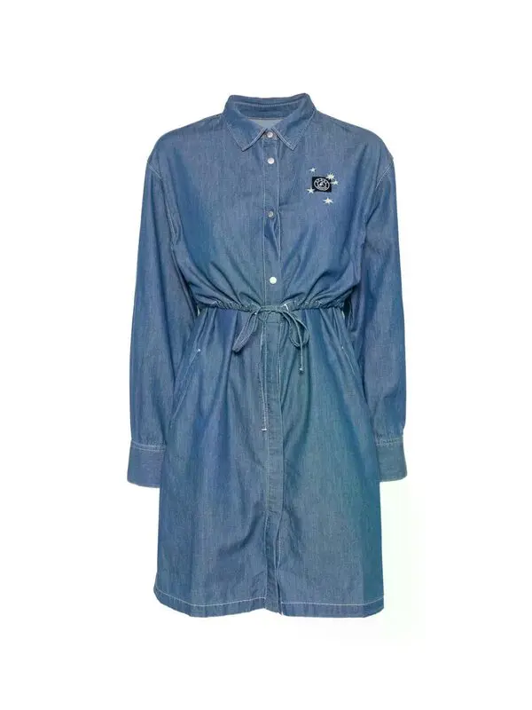 AGNES B. Logo-patch Shirt Dress - Blue