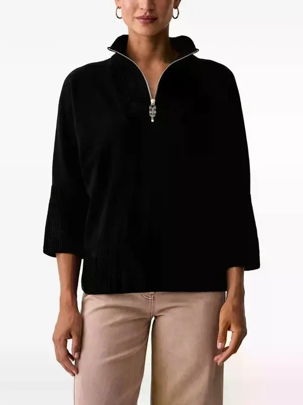 Joseph Ribkoff Waffle-knit Quarter-zip Sweater - Black