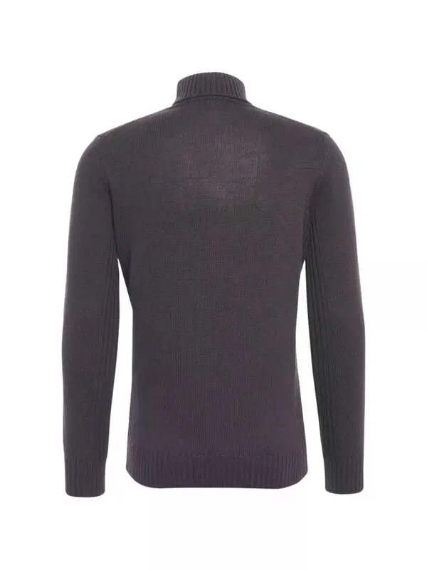 KANGRA Virgin Wool Fine Knit Roll Neck Sweater - Brown