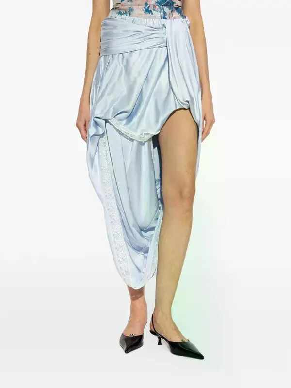 DIESEL® Draped Satin Midi Skirt With Lace Trim And Belt