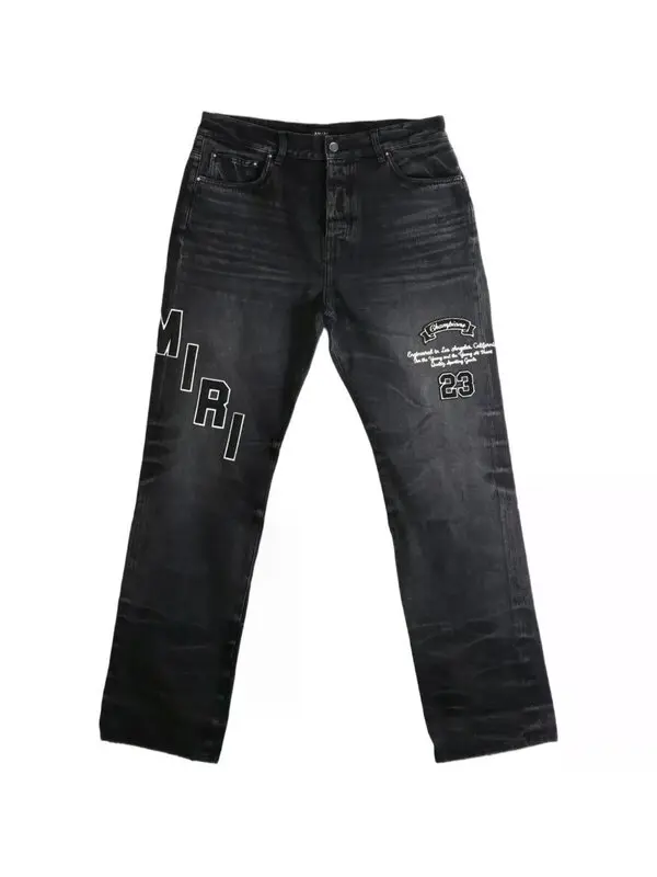 Amiri Logo Embroidered Faded Jeans