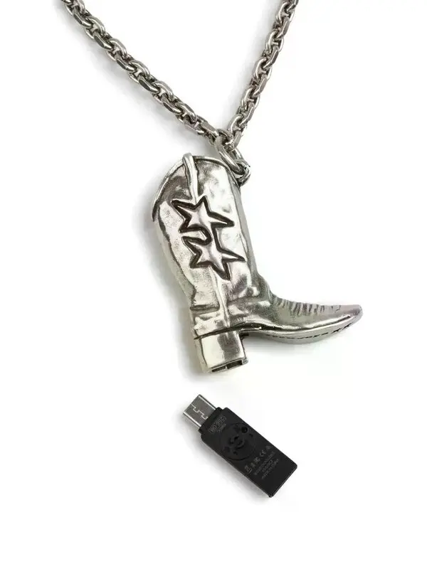 TWOJEYS Tone Boot-motif Pendant Necklace With Engraved Logo And Usb Drive - Silver