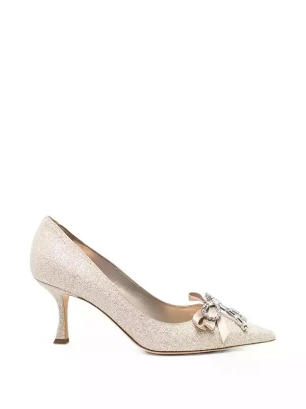 JIMMY CHOO Auria Crystal Embellished Bow Detail Pumps - Neutrals