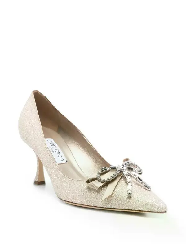 JIMMY CHOO Auria Crystal Embellished Bow Detail Pumps - Neutrals