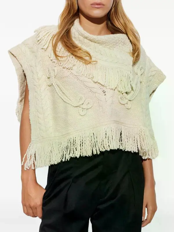 MARANT ETOILE Kacie Fringe-trimmed Cable-knit Poncho