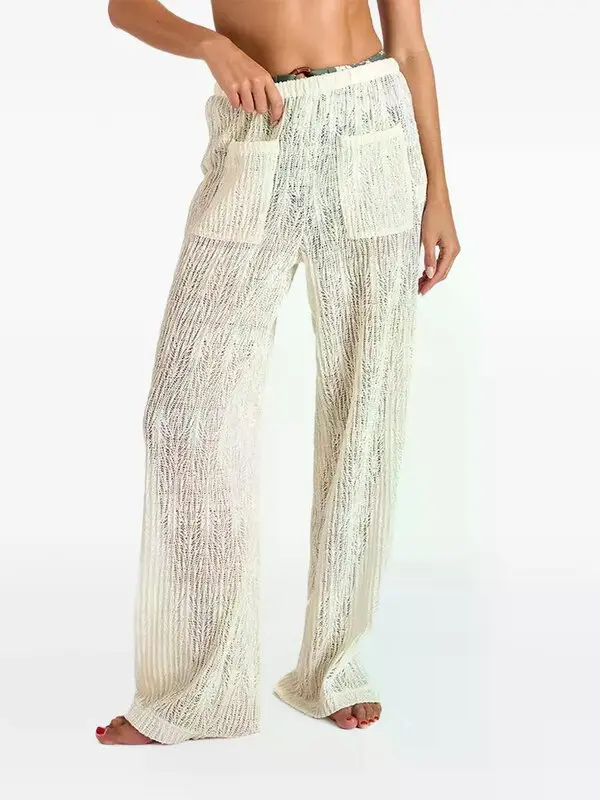 BANANA MOON Pointelle-knit Wide-leg Trousers - Neutrals