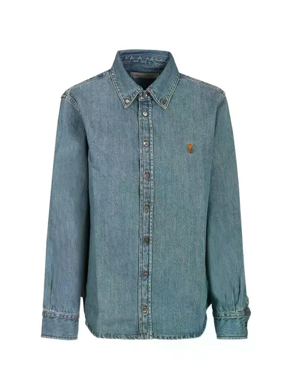 AMI Paris Denim Shirt With De Coeur - Blue