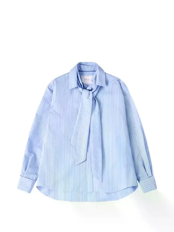 Sacai Striped Poplin Shirt With Pussy-bow Collar - Blue