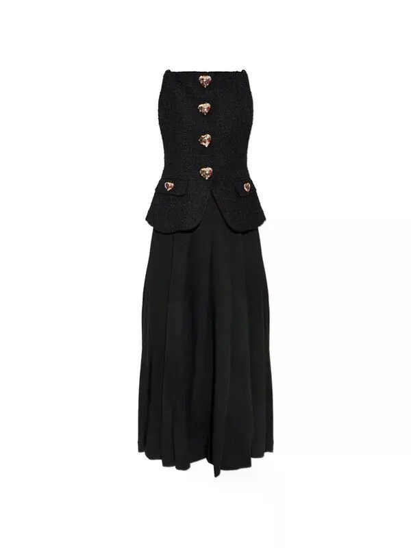 SELF-PORTRAIT Bouclé Pleated Midi Dress