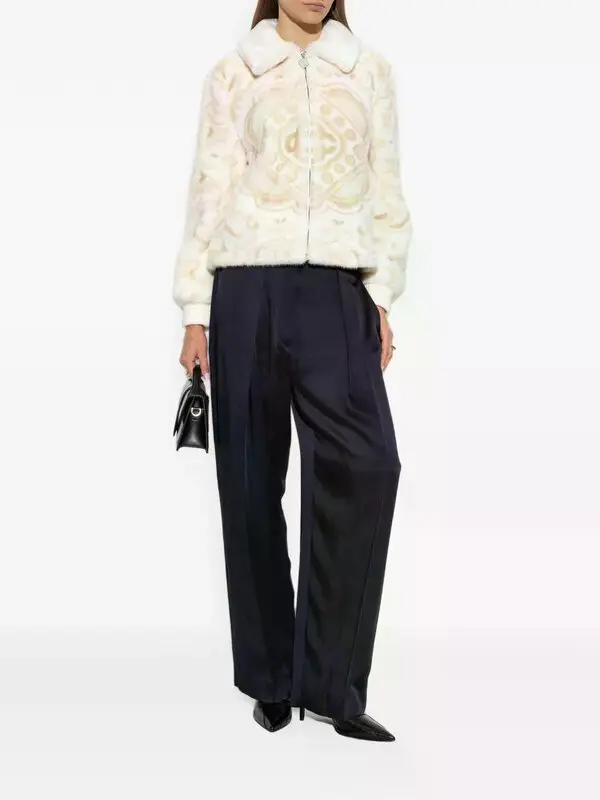 Casablanca Faux Fur Zip-up Jacket With Graphic Pattern