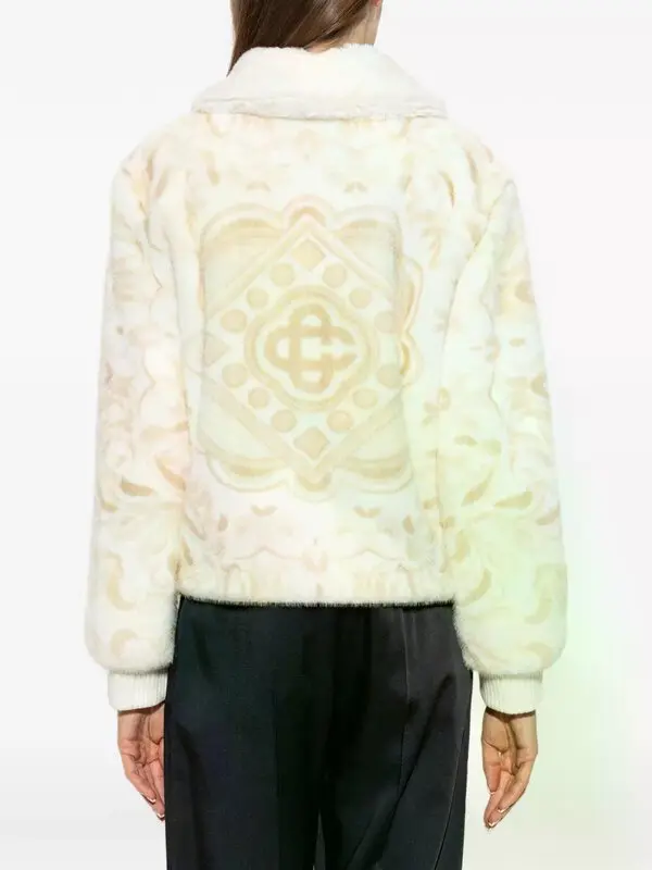 Casablanca Faux Fur Zip-up Jacket With Graphic Pattern