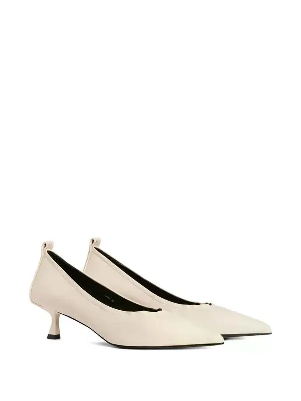12 STOREEZ 45mm Pointed Leather Kitten Heel Pumps - White