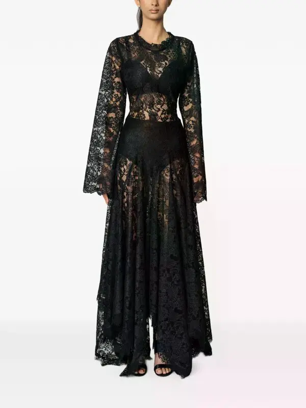 MIAU BY CLARA ROTESCU Capri Lace Long-sleeve Maxi Dress - Black