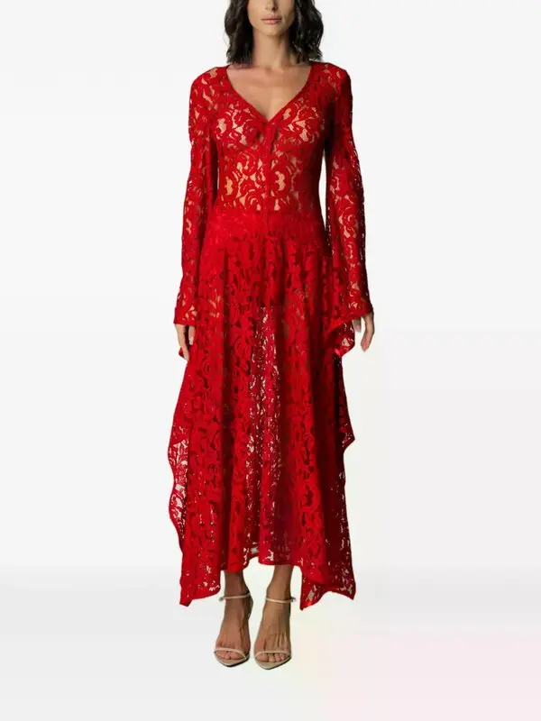 MIAU BY CLARA ROTESCU Amore Lace-overlay Flared-sleeve Maxi Dress - Red
