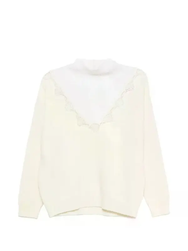 ERMANNO FIRENZE Lace-trim Mock-neck Sweater - Neutrals