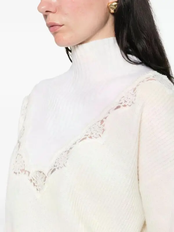 ERMANNO FIRENZE Lace-trim Mock Neck Sweater