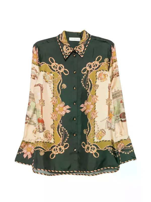 Zimmermann Valiant Graphic-print Silk Shirt - Green