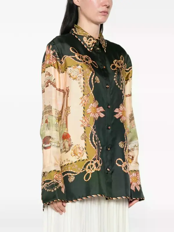 Zimmermann Valiant Graphic-print Silk Shirt - Green